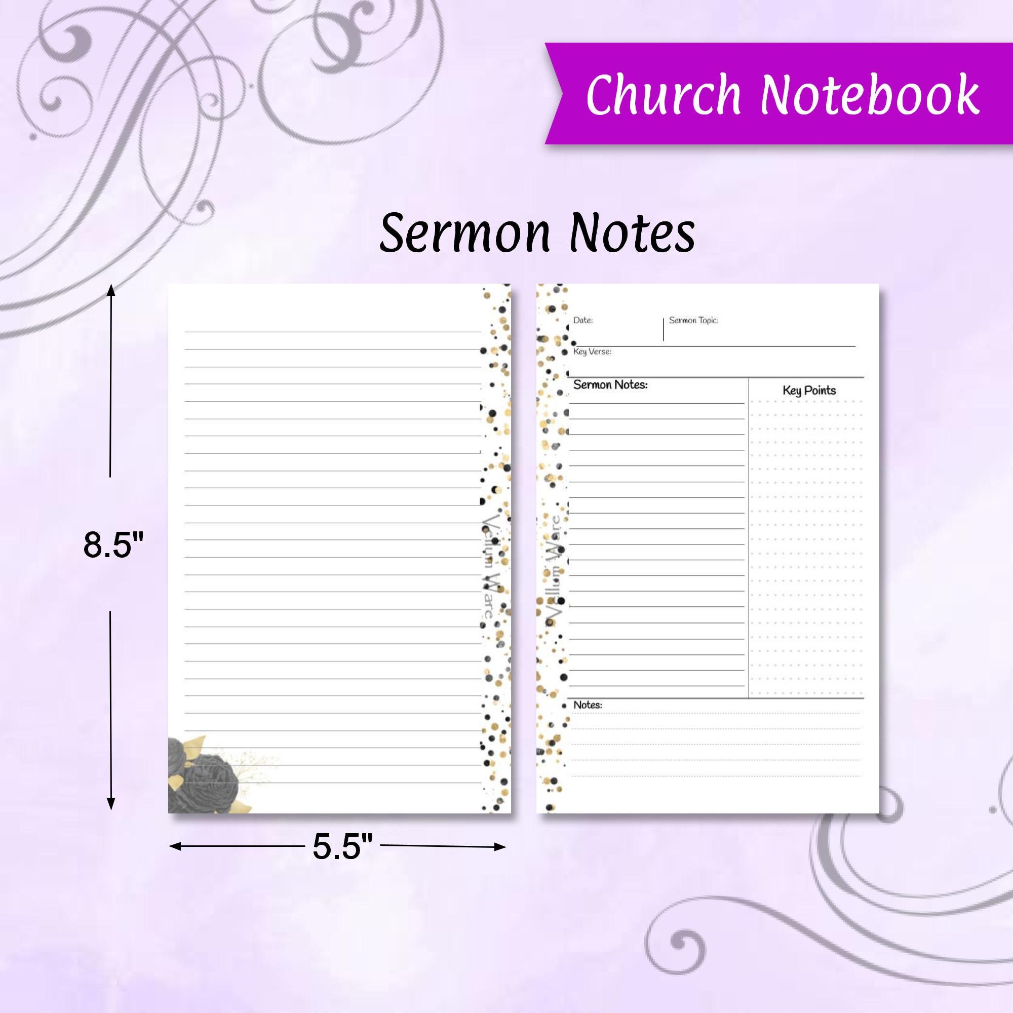 Black and Gold Printable Church Notebook - Etsy