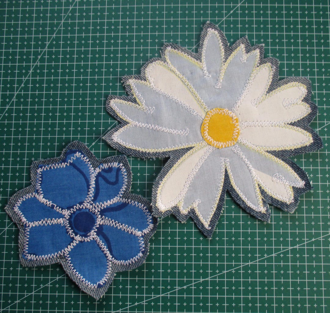 Boho Denim Patch Handmade Flower Patches Hippy Sew on Patches Set of 2 ...