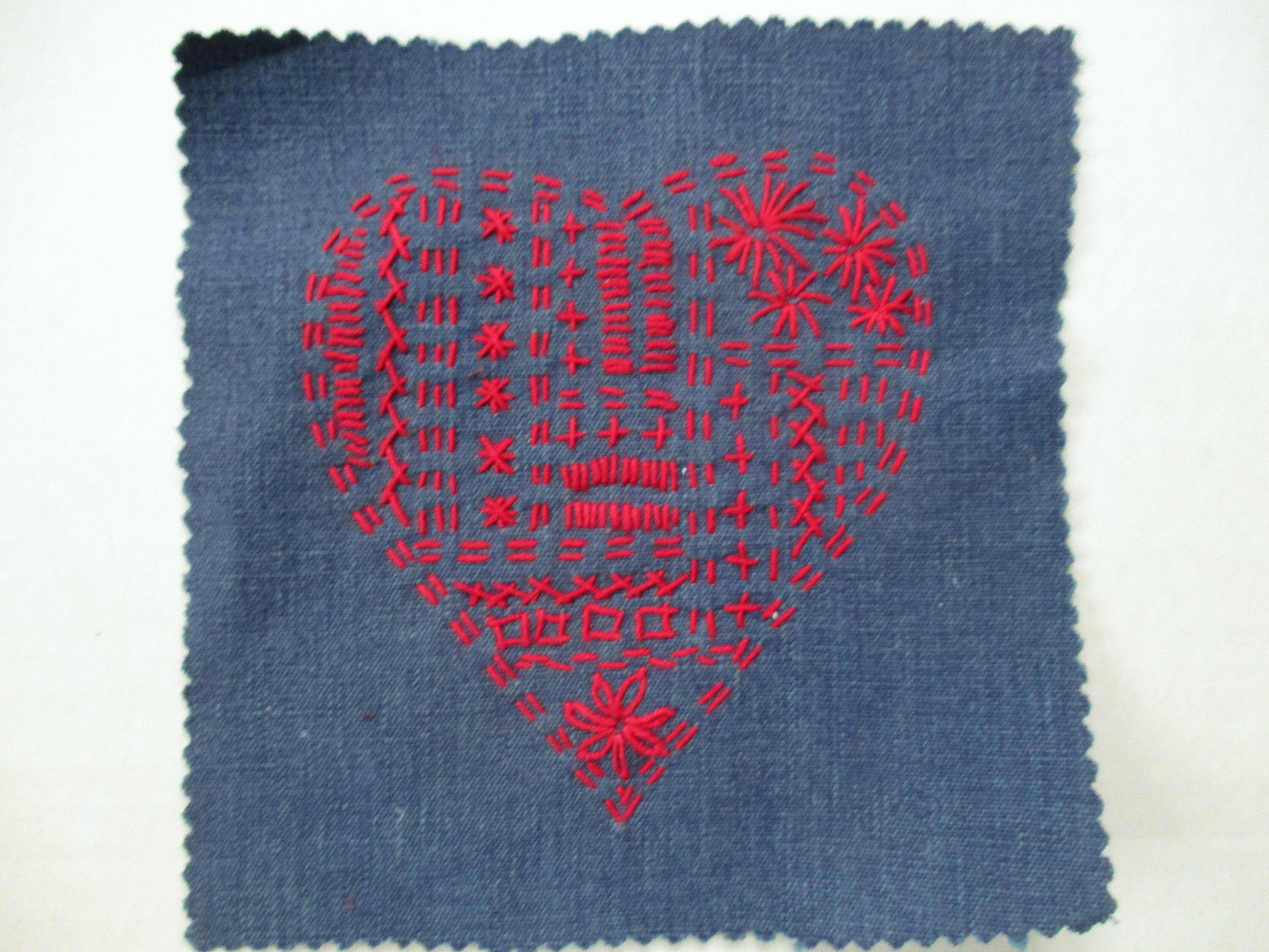 Various Heart Shape Boro Sashiko Patch, Hand Stitch Applique for ...