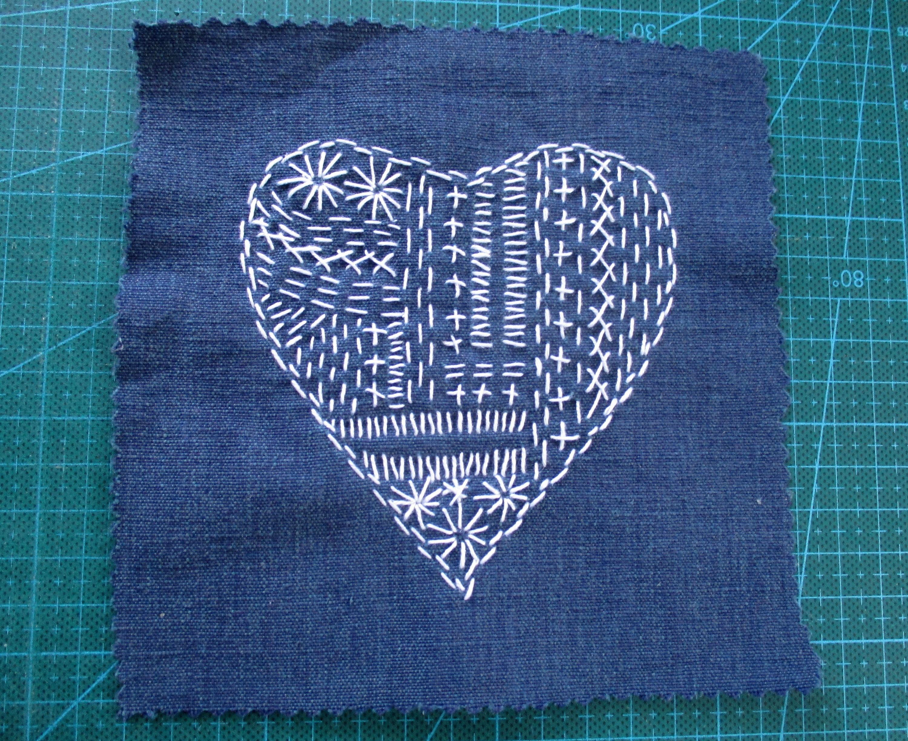 Various Heart Shape Boro Sashiko Patch, Hand Stitch Applique for ...