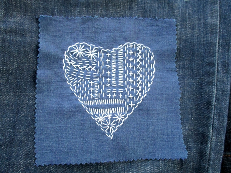 Various Heart Shape Boro Sashiko Patch, Hand Stitch Applique for ...