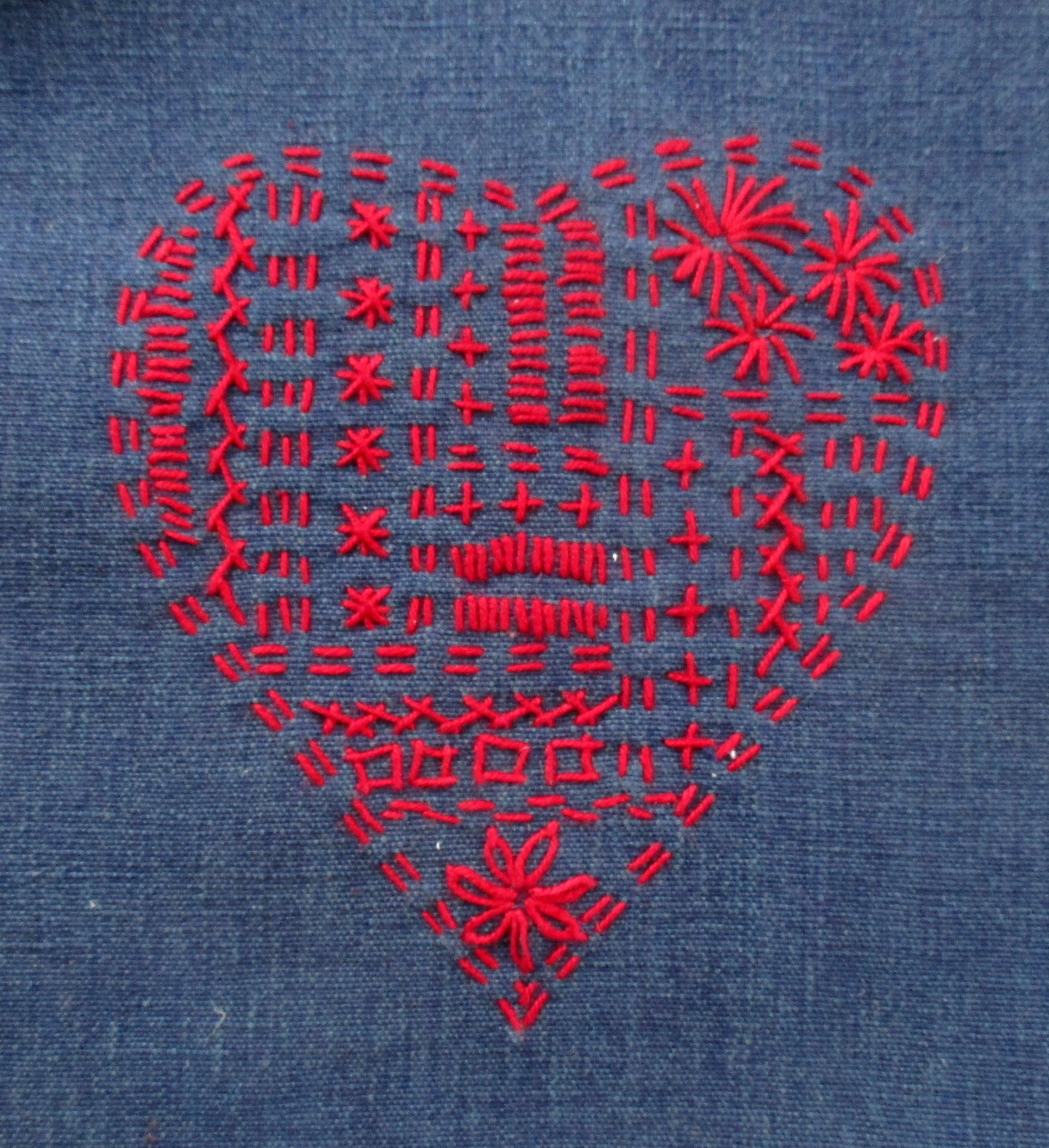 Various Heart Shape Boro Sashiko Patch, Hand Stitch Applique for ...