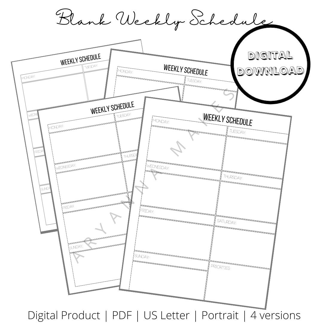 Blank Weekly View Schedule, You Fill and Design [digital Product ...