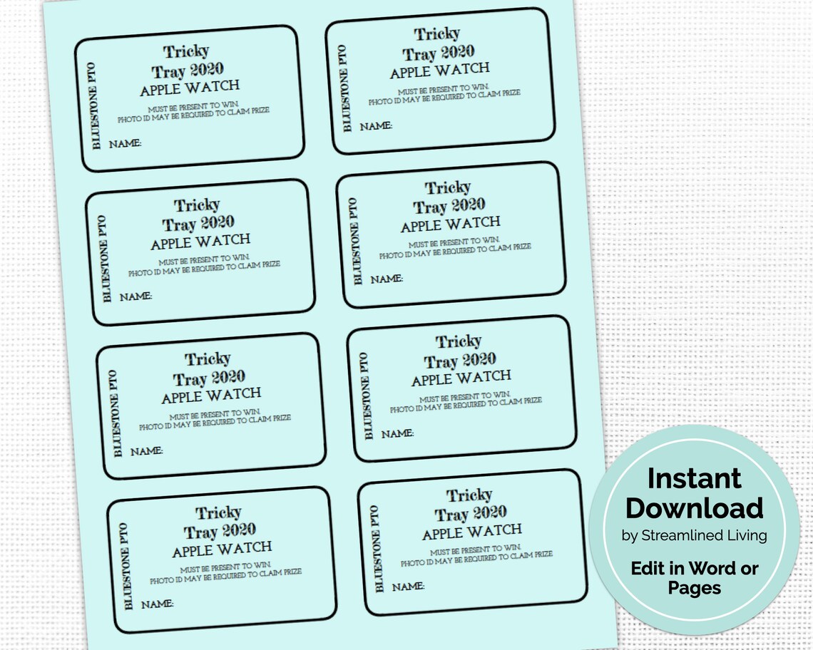 Tricky Tray Raffle Ticket Template for PTA PTO Church - Etsy