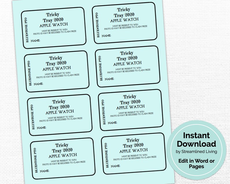 Tricky Tray Raffle Ticket Template for PTA PTO Church - Etsy