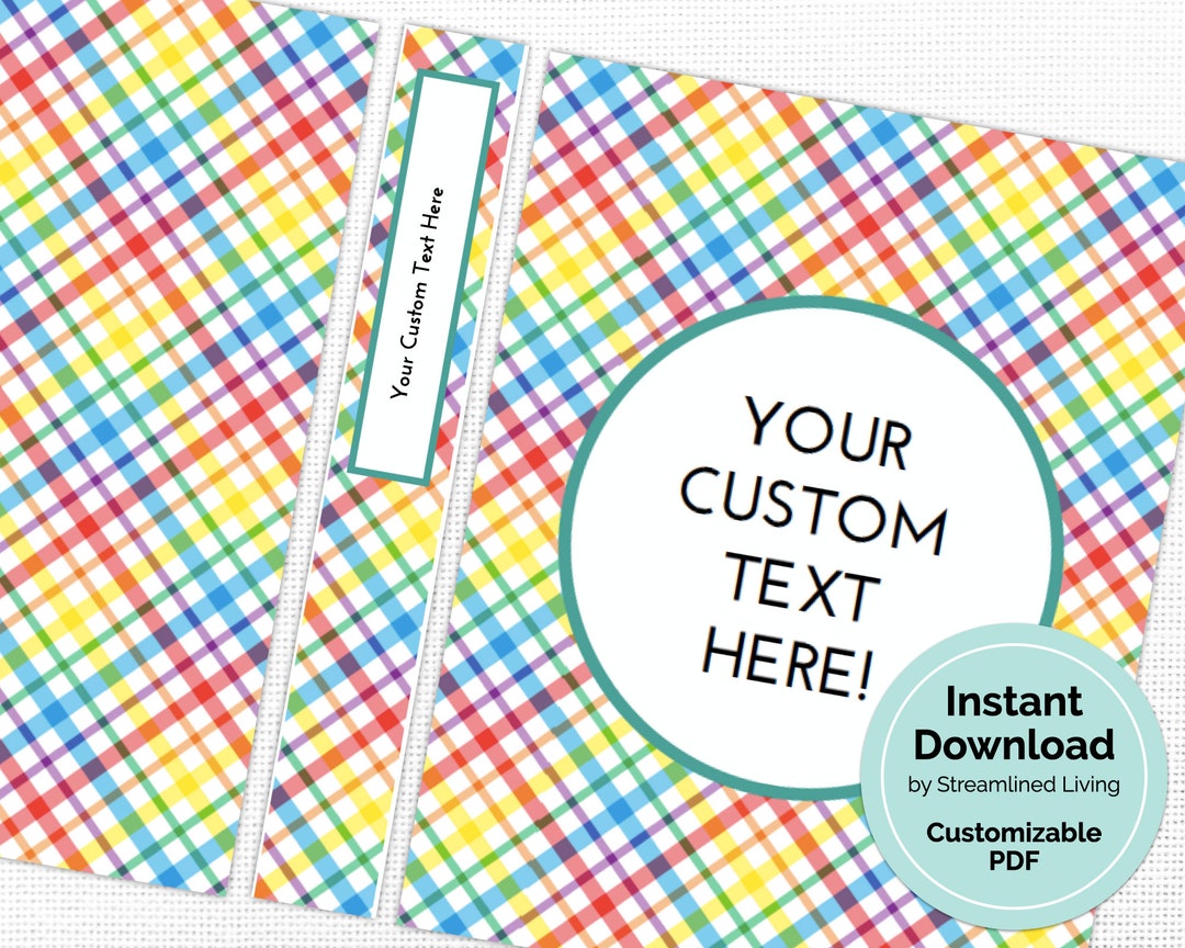 Preppy Printable Planner Covers Spine Label Rainbow Plaid - Etsy