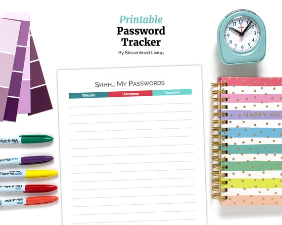 Printable Password Tracker Planner Page Log Insert for website | Etsy