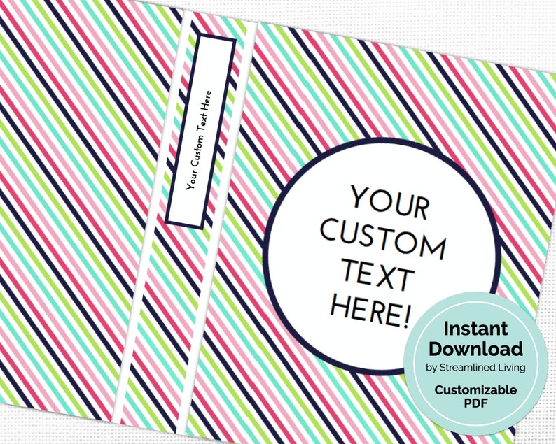 Preppy Printable Planner Covers Spine Label Bright Skinny Stripe ...
