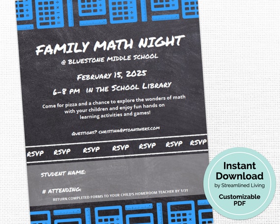 Family Math Night Flyer Template Instant Download. Perfect for - Etsy