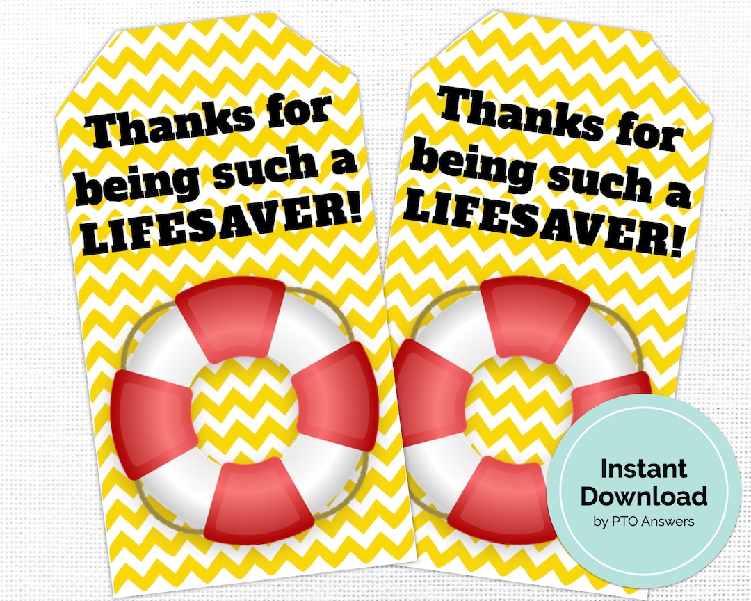Lifesaver Thank You Tags: Teacher & Volunteer Appreciation (PDF ...
