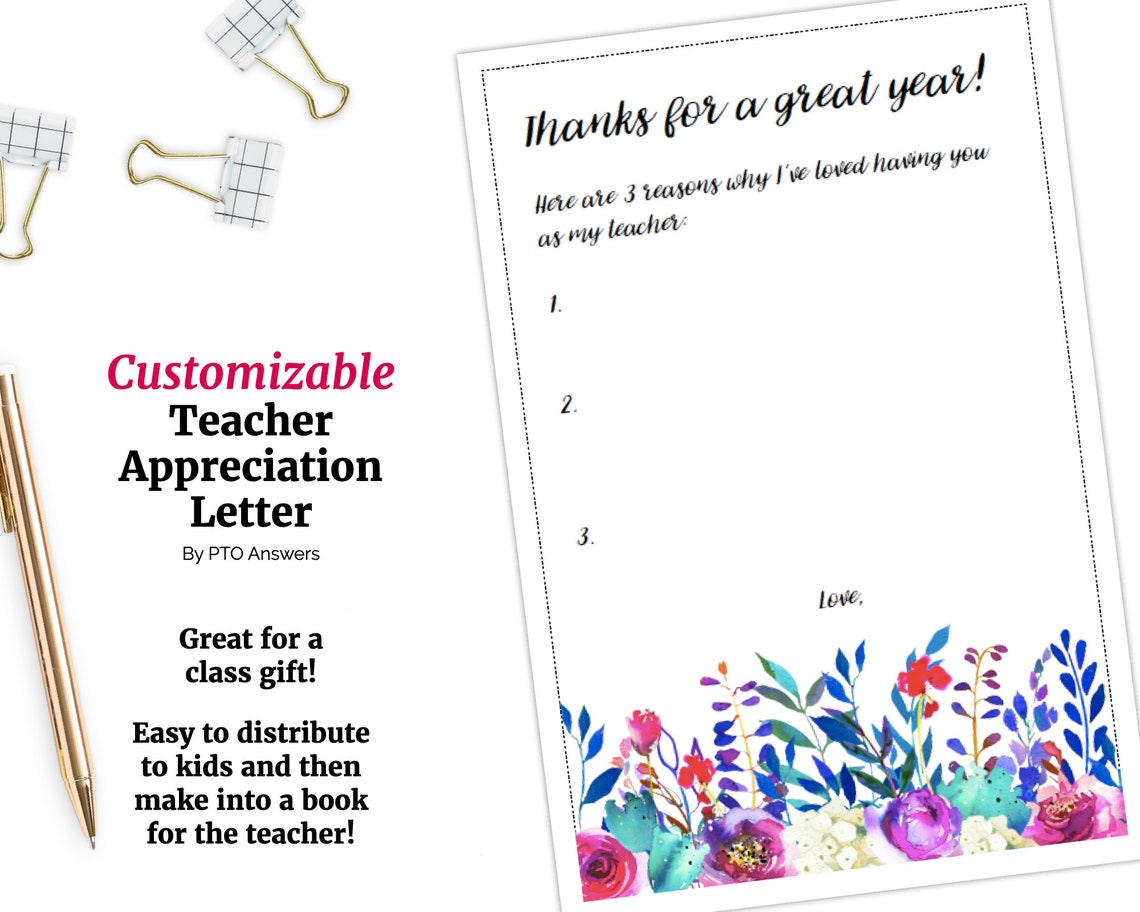 Printable Teacher Appreciation Letter Letter to My Teacher. - Etsy