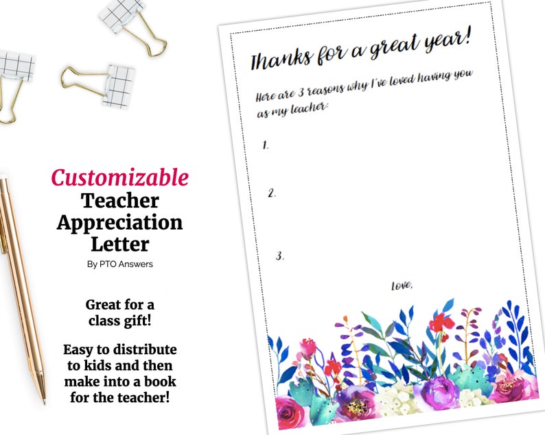 Printable Teacher Appreciation Letter Letter to My Teacher. - Etsy