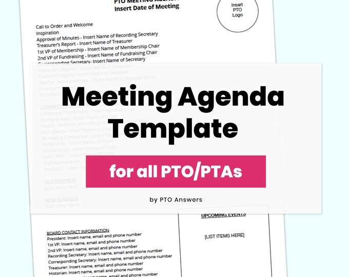 Meeting Agenda Template : Fully Editable Instant Download for PTO / PTA ...