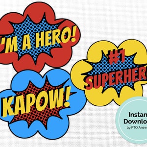 Superhero Photo Booth Printable Props Sign Set Wall - Etsy