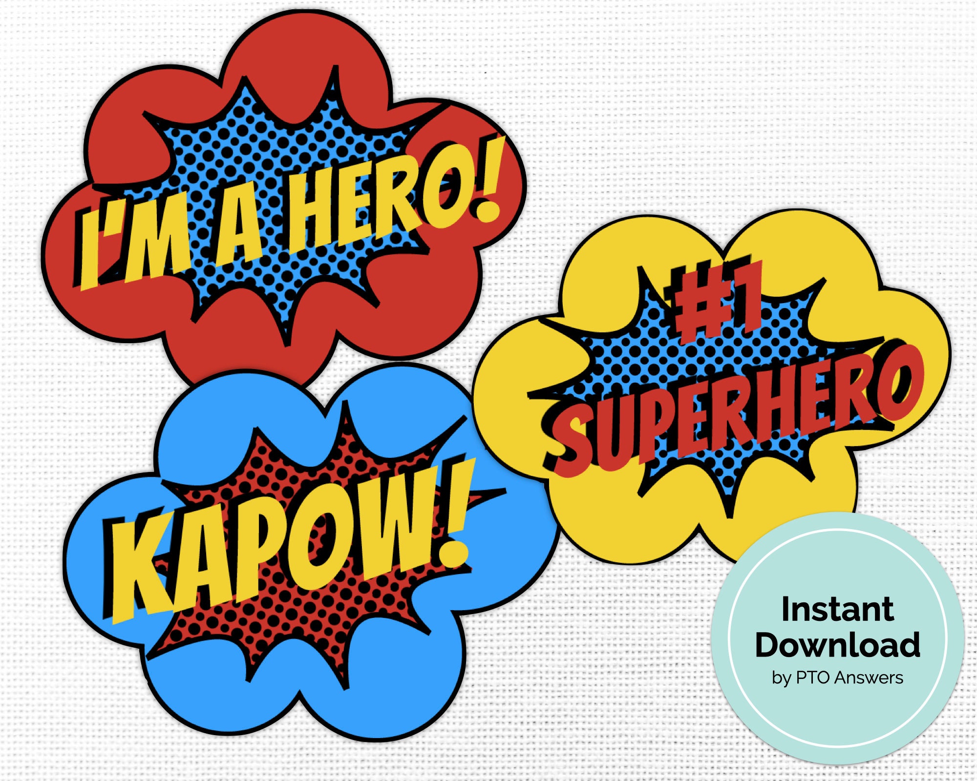 Superhero Photo Booth Printable Props Sign Set Wall - Etsy