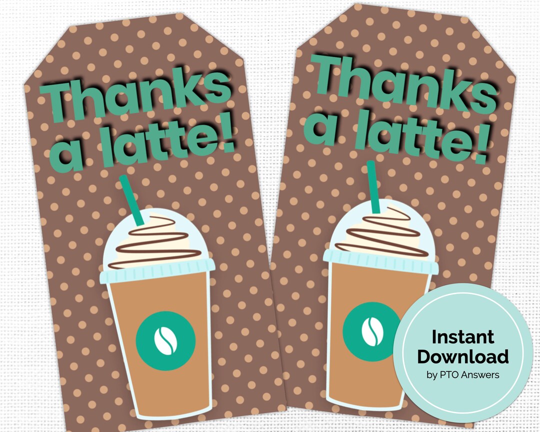 Thanks a Latte Coffee Themed Printable Tags: Perfect for - Etsy