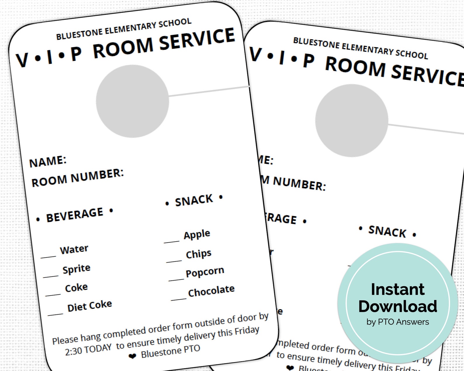 Room Service Order Form Teacher Appreciation Fillable Template and ...