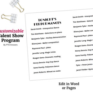 Talent Show Program and Schedule of Events Word and Pages Editable ...
