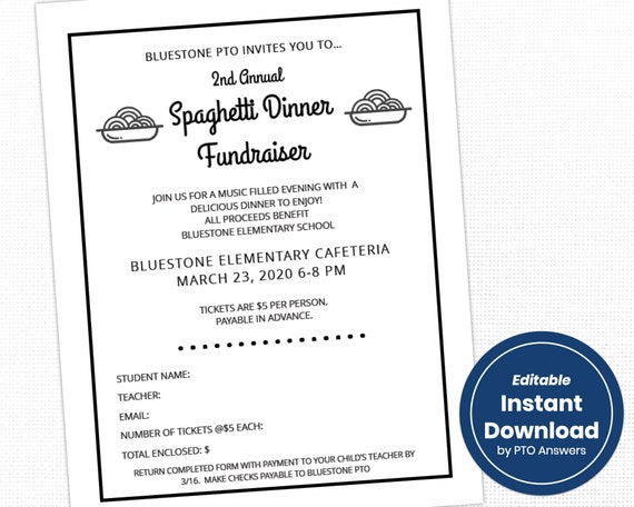 Spaghetti Dinner Fundraiser Ticket Template