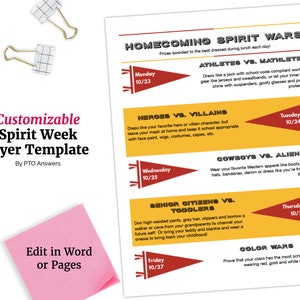 Homecoming Spirit Wars and Spirit Week Fully editable and | Etsy