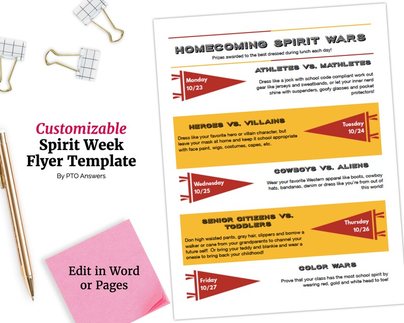 Homecoming Spirit Wars and Spirit Week Fully editable and | Etsy