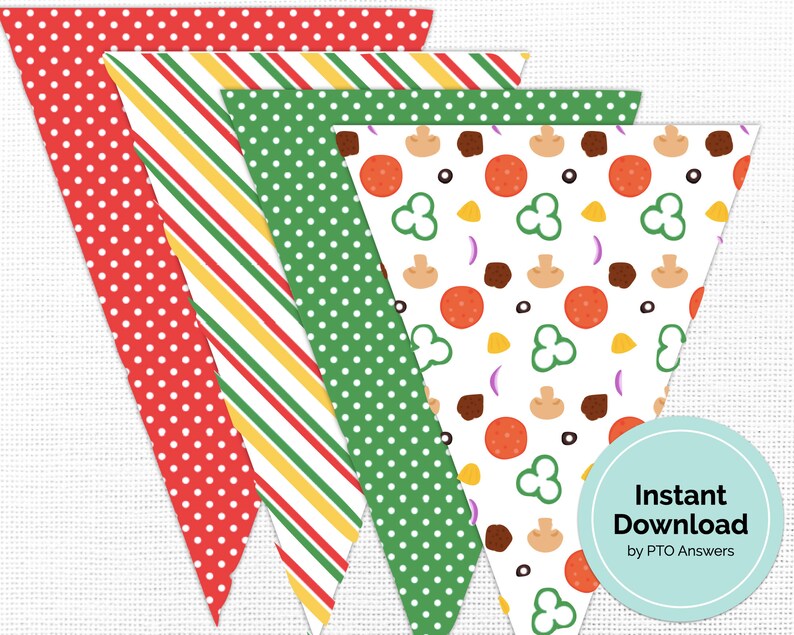 Pizza Party Pennant Banner, Printable Garland and Bunting Decorations ...
