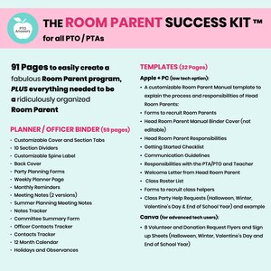 Room Parent Manual Class Party Planning Forms PTA Planner: - Etsy