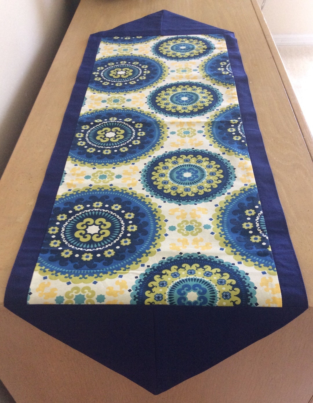 Blue Patterned Table Runner - Coffee Table Runner - Short Table Runner ...