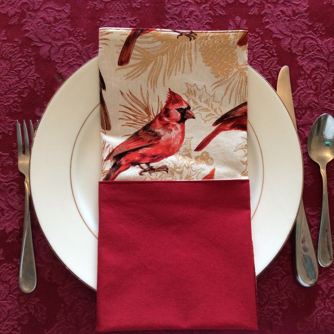 Cardinal Napkins Set of 2 - Christmas Reversible Cloth Napkins ...