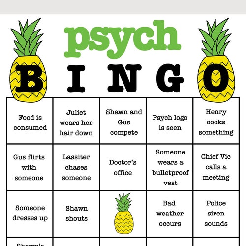 DIGITAL Psych TV Show Bingo set of 8 Printable Instant | Etsy
