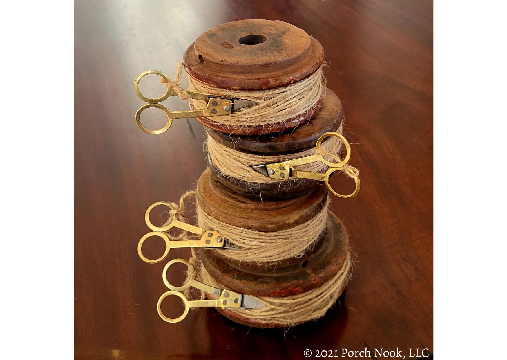 Rustic Large Flat Wooden Spool With Twine and Scissors - Etsy