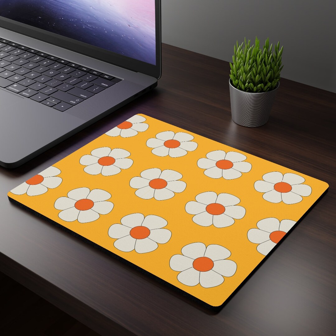 Floral Mouse Pad/ 70s Decor/ Yellow Flower Decor/ 70s Mouse Pad ...