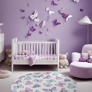 Butterfly Rug, Purple Butterfly Rug, Girly Decor, Kids Playroom ...