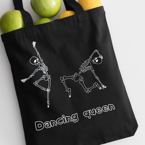 Dancing Skeleton Tote Bag/ Skeleton Bag/ Black Halloween Tote - Etsy