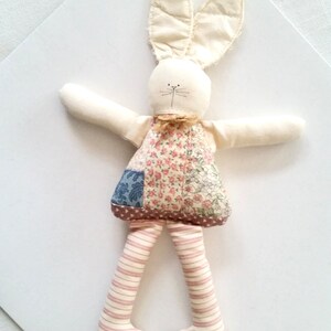 Vintage Bunny . Handmade Cloth Bunny . 1990's Rabbit Doll . Cream Blue ...