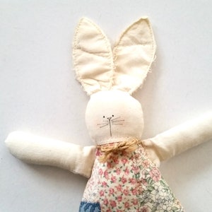 Vintage Bunny . Handmade Cloth Bunny . 1990's Rabbit Doll . Cream Blue ...
