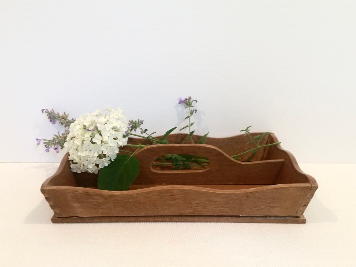 Antique Divided Wooden Box . Vintage Wood Caddy . Handled Box - Etsy
