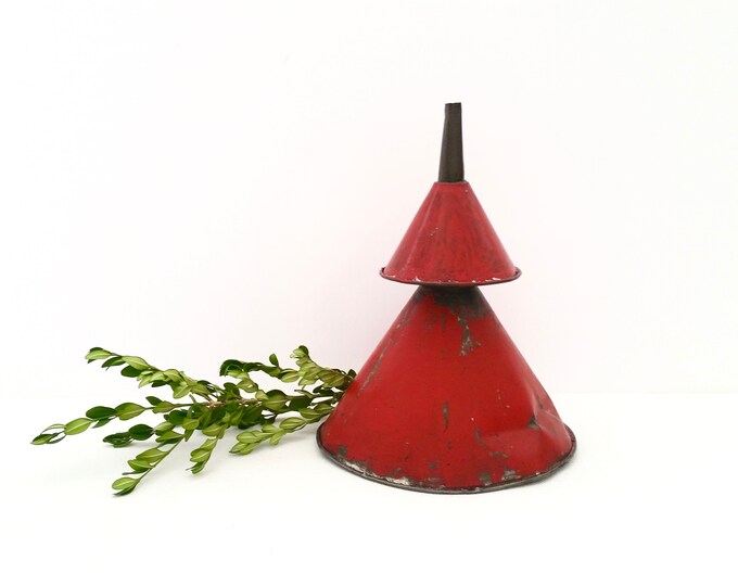 Rustic Red Vintage Funnel. Antique Metal Funnel. Industrial Decor ...