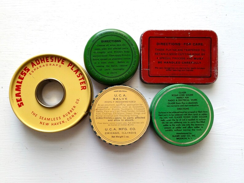 Five Antique Tins . Vintage Tin Containers . Industrial Rustic - Etsy