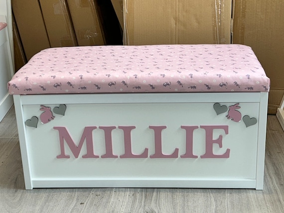 White wooden toy box personalised store