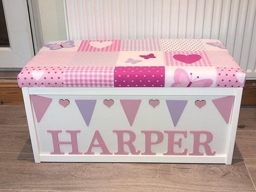 Personalised Toy Box, Custom Toy Box, Girls Toy Box, Cushion Seat Toy ...