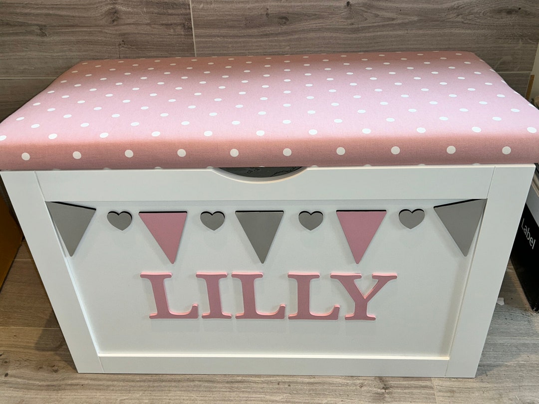 Personalised Toy Box, Soft Close Hinge, Cushion Seat, 1st Birthday ...