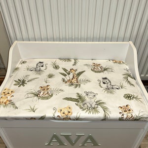 Wooden Personalised Toy Box With Safari Cushion Seat, Soft Close Hinge ...