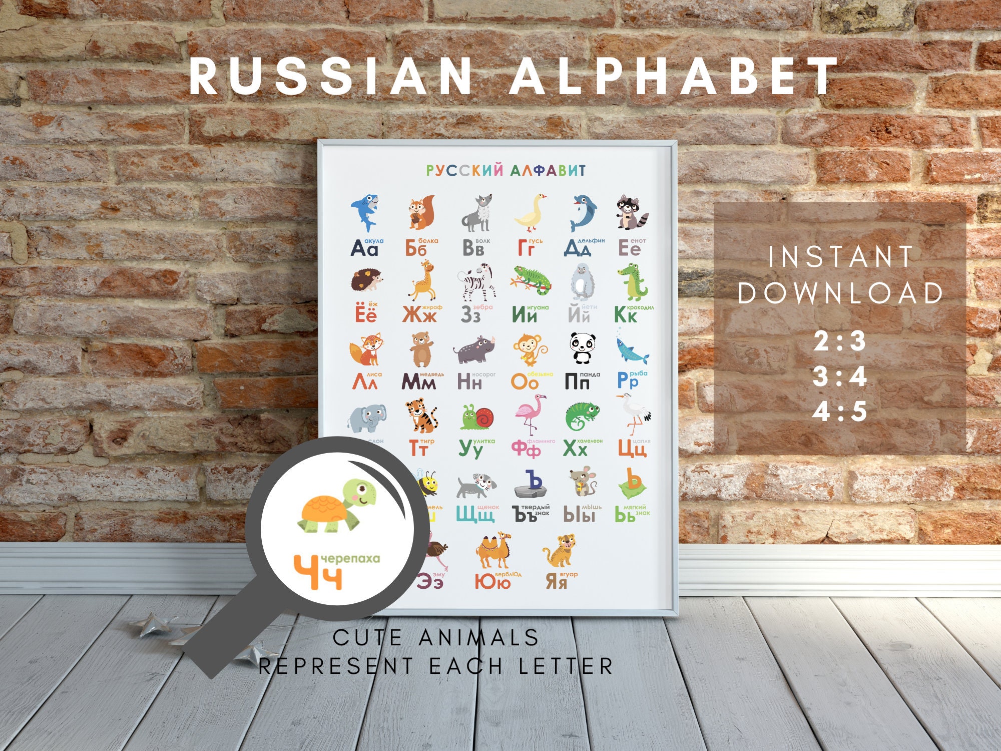 Russian and English Alphabet Alphabet Poster, Kids Room Decor ABC Print ...