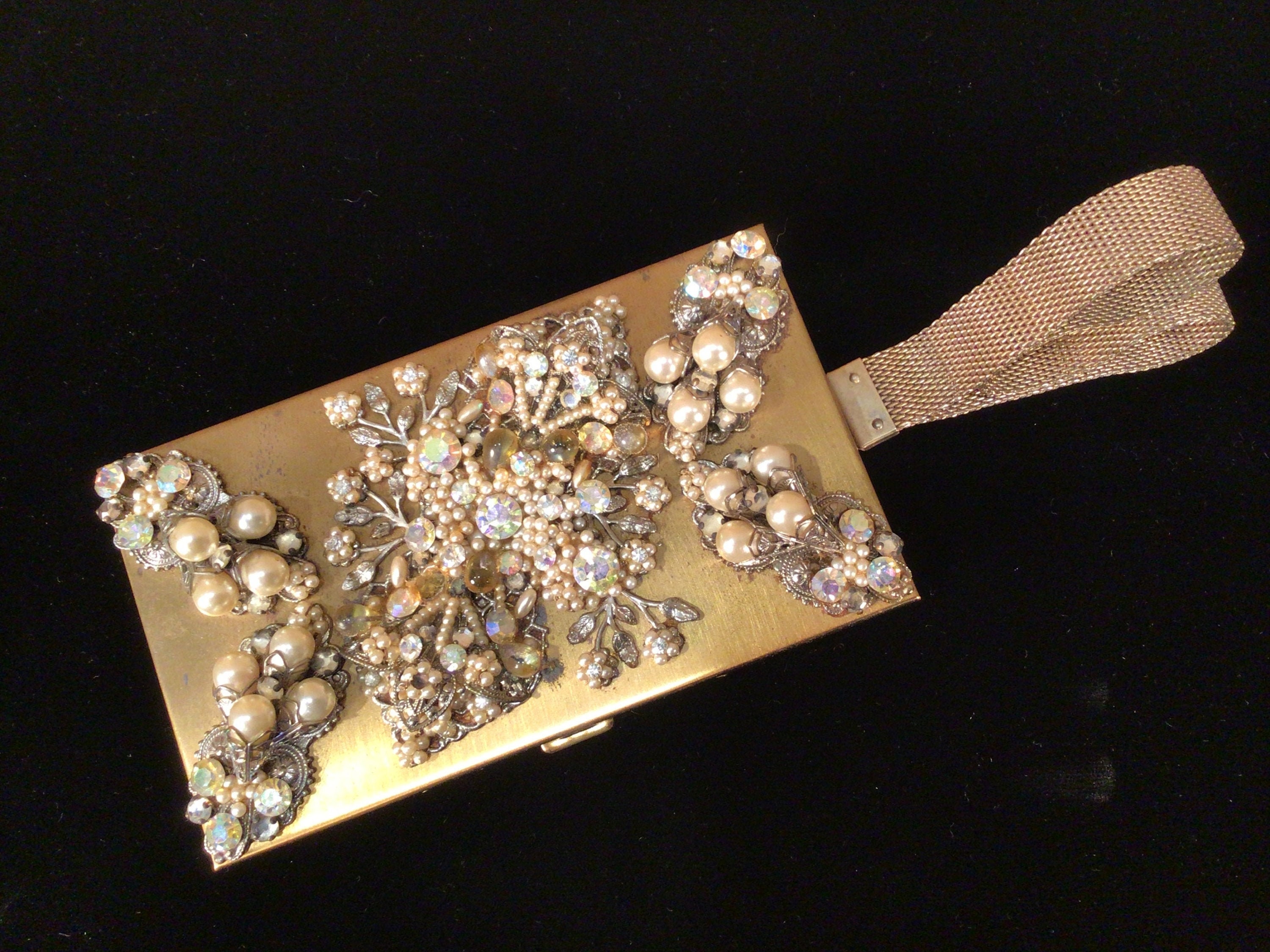 Stunning Mid-century Rhinestone & Pearl Minaudiere Vanity - Etsy