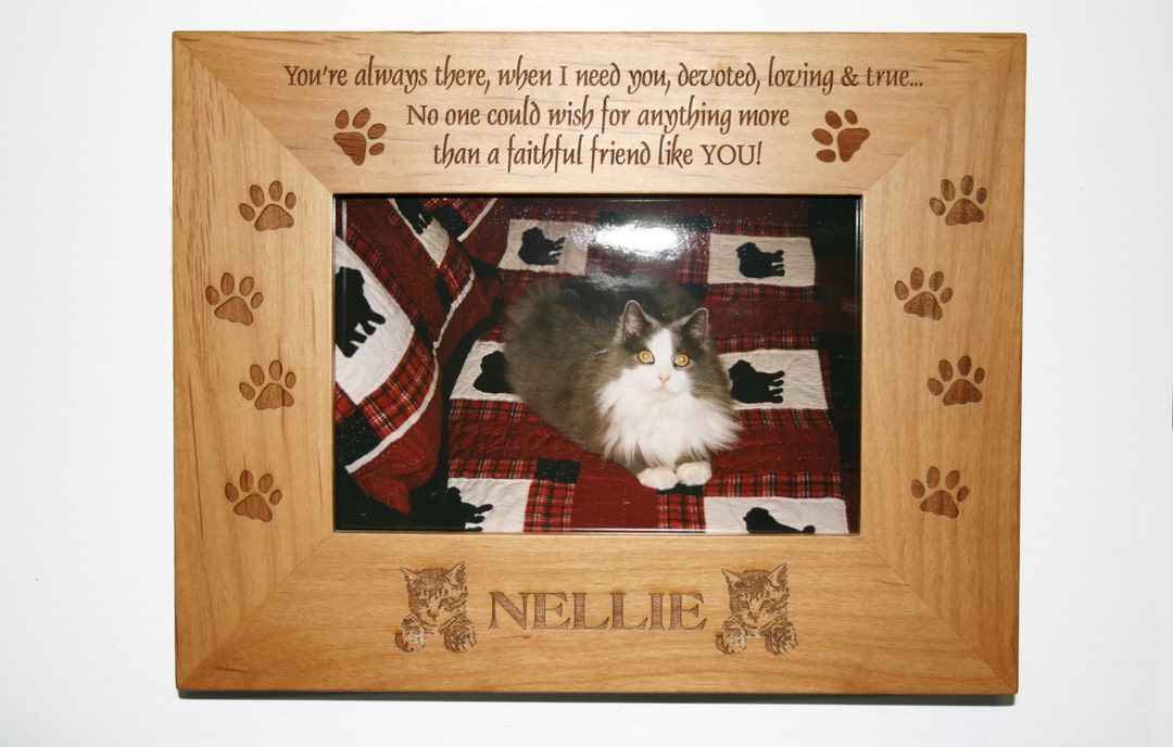 Personalized Photo Frame, Engraved Wood Frame, Cat Lover Gift, Pet Loss ...