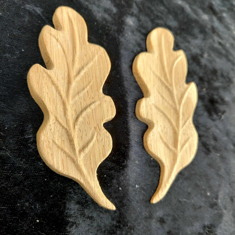 Pair of Solid Oak Mirrored Leaves Moulding Wood Carved Oak Leaf Onlay ...