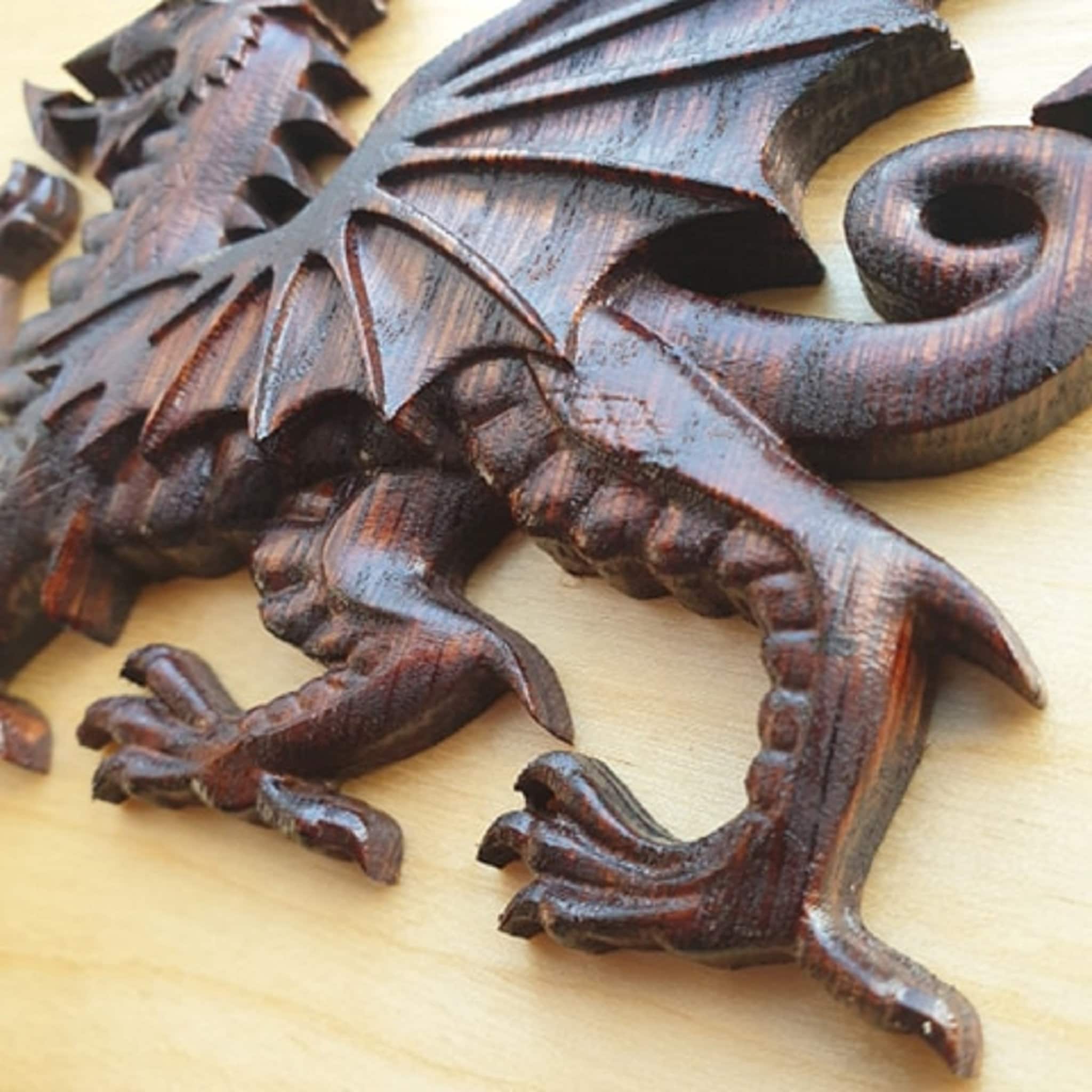 Stained Oak Carved Welsh Dragon Wood Onlay Oak Furniture Onlay - Etsy UK