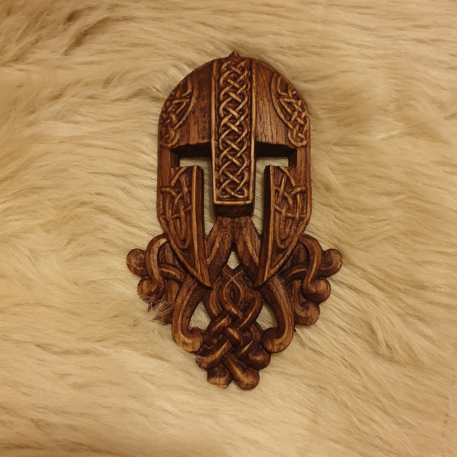 Viking Celtic Wood Carving Mask Odin Thor Norse Pagan Onlay Helmet ...