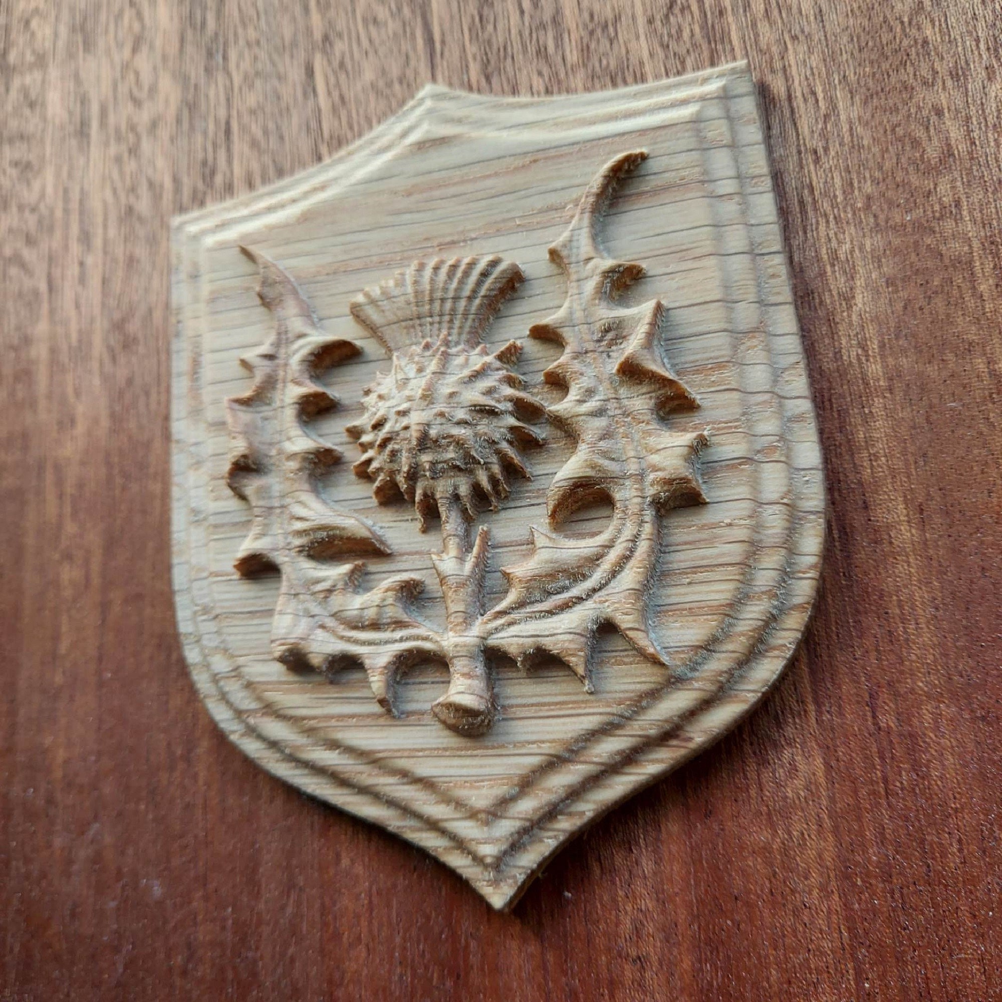 Scottish Thistle Shield Wood Carving Flower of Scotland Onlay Oak ...